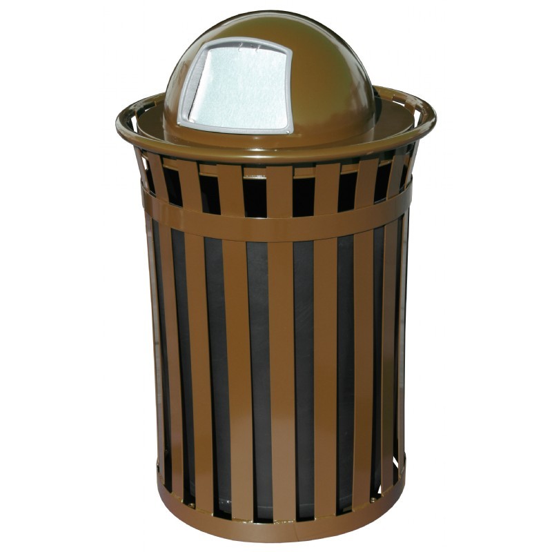 Witt Outdoor 50 Gal. Trash Receptacle Brown Steel with Dome Top W-M5001 ...