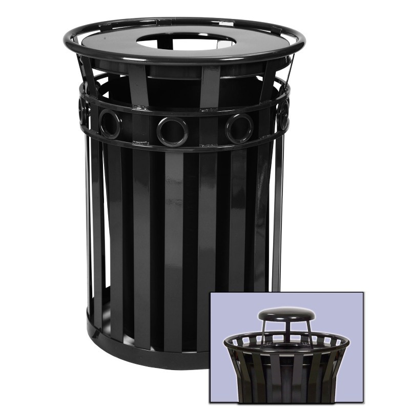 Witt Outdoor Trash Receptacle 36 Gal. Black Steel with Rain Cap ...