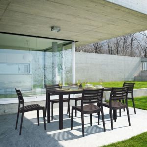 Ares Resin Rectangle Outdoor Dining Set 7 Piece with Side Chairs Brown ...