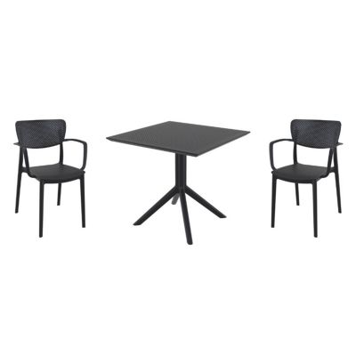 Loft Dining Set with Sky 31" Square Table Black S128106-BLA | CozyDays