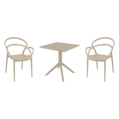 Mila Dining Set with Sky 27" Square Table Taupe S085108-DVR | CozyDays
