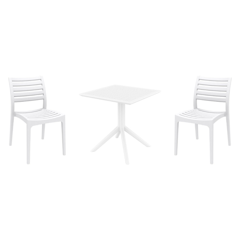 Ares Dining Set with Sky 27" Square Table White S009108-WHI | CozyDays