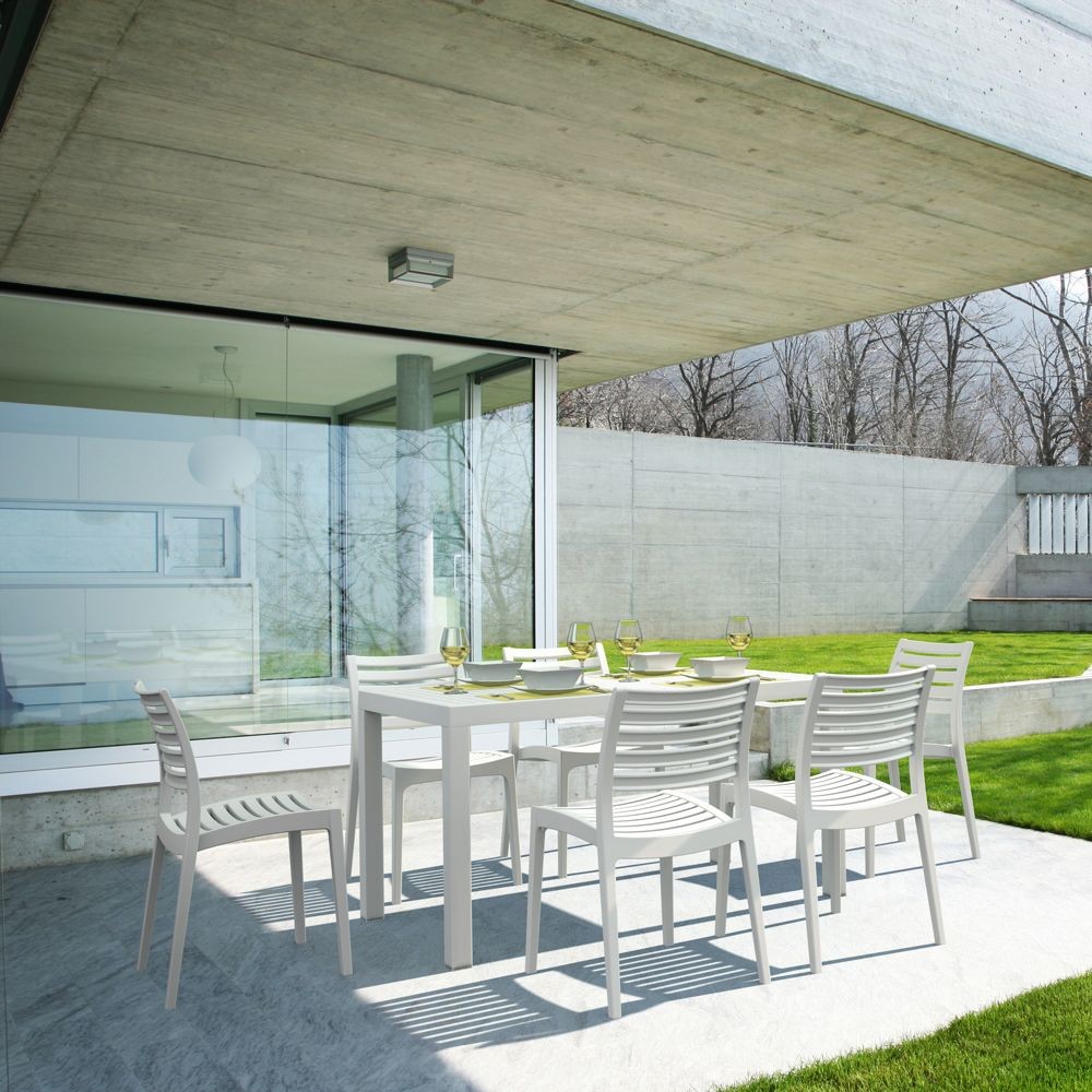 Ares Resin Rectangle Outdoor Dining Set 7 Piece with Side Chairs White ...