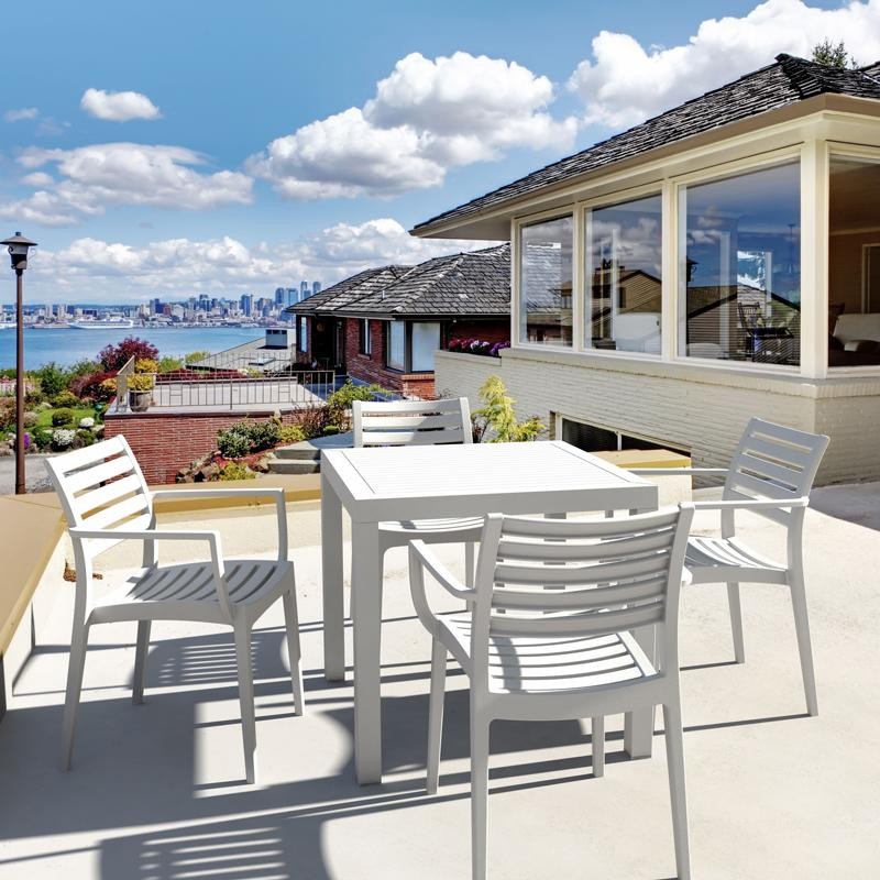 Artemis Resin Square Outdoor Dining Set 5 Piece with Arm Chairs White ...