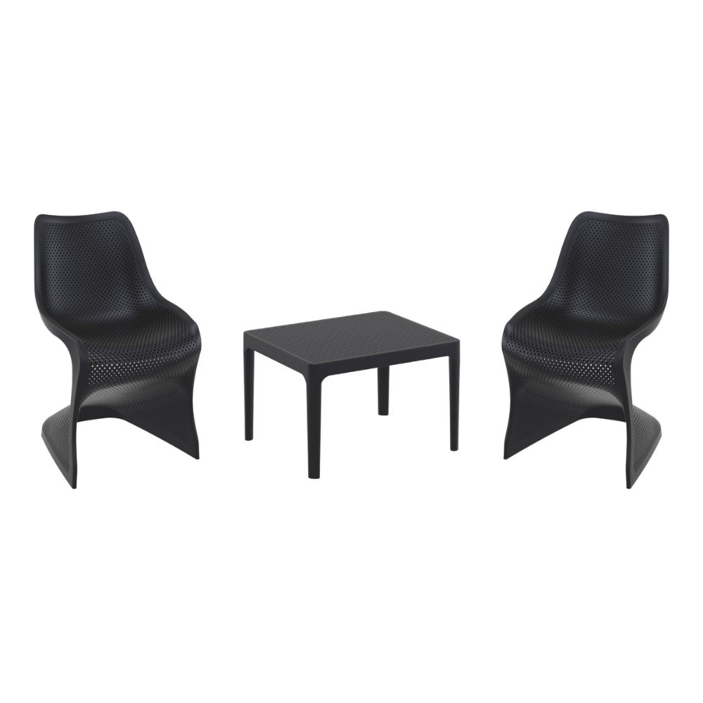 Bloom Conversation Set with Sky 24" Side Table Black S048109-BLA | CozyDays