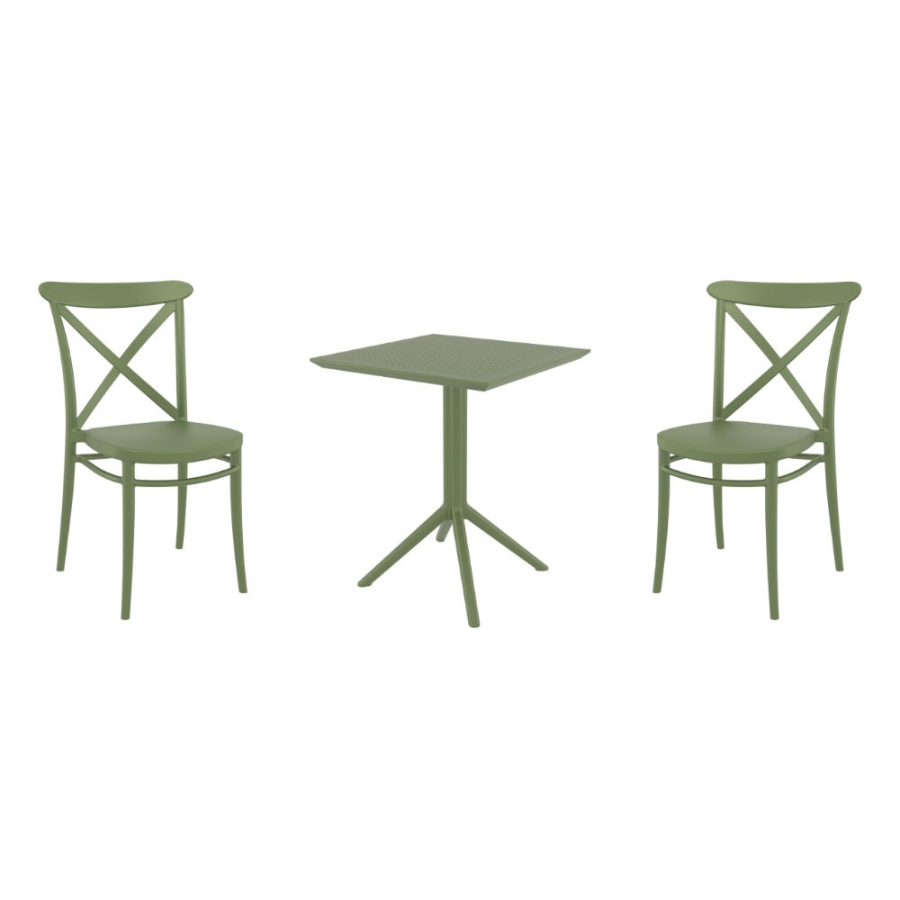 Cross Bistro Set with Sky 24" Square Folding Table Olive Green S254114 ...