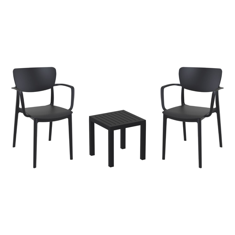 Lisa Conversation Set with Ocean Side Table Black S126066-BLA | CozyDays