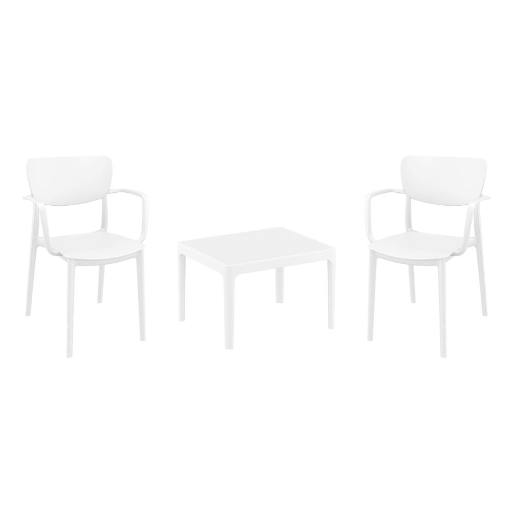 Lisa Conversation Set with Sky 24" Side Table White S126109-WHI | CozyDays