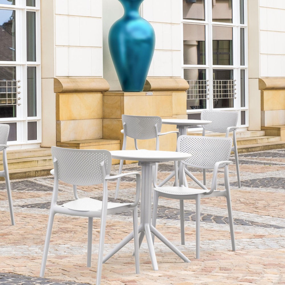 Loft Round Bistro Set 3 Piece with 24" Table Top White ISP1284S-WHI ...