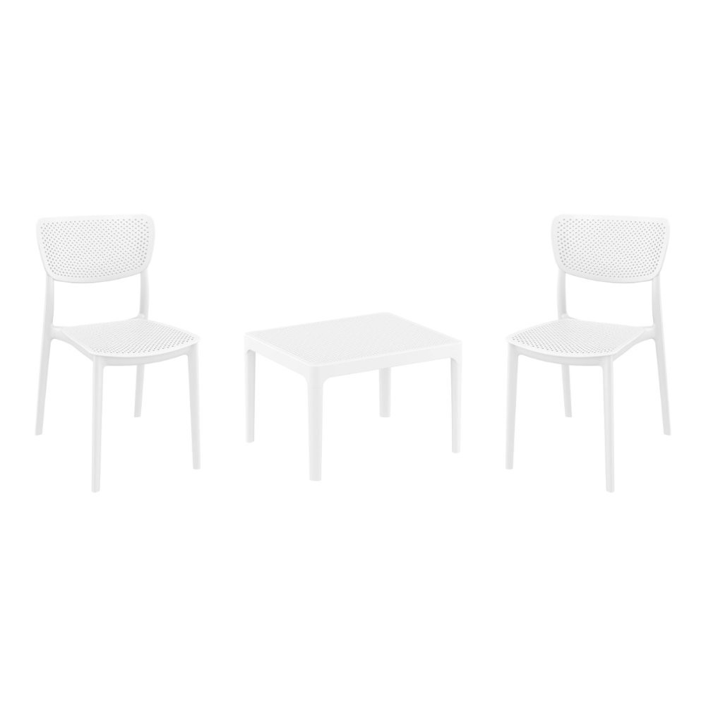 Lucy Conversation Set with Sky 24" Side Table White S129109-WHI | CozyDays