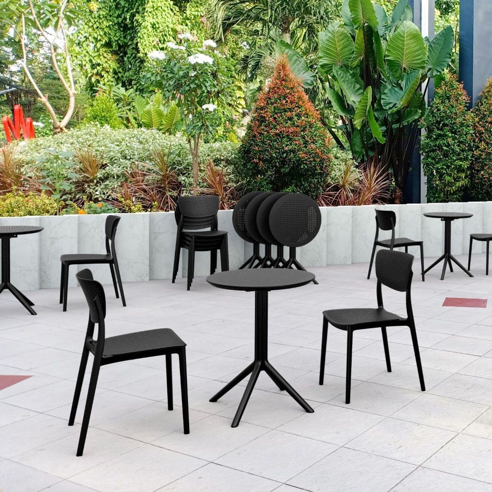Lucy Round Bistro Set 3 Piece with 24" Table Top Black ISP1294S-BLA ...