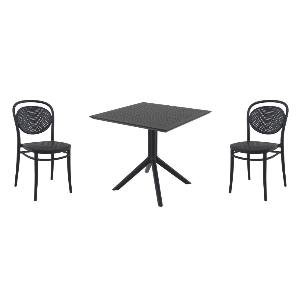Marcel Dining Set with Sky 31" Square Table Black S257106-BLA | CozyDays