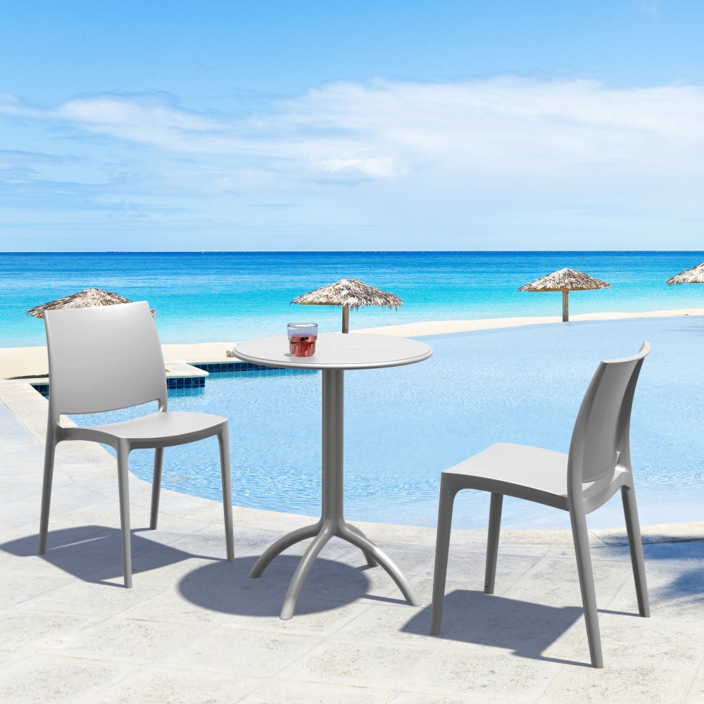 Maya Bistro Set with Octopus 24" Round Table Silver Gray S025160-SIL | CozyDays