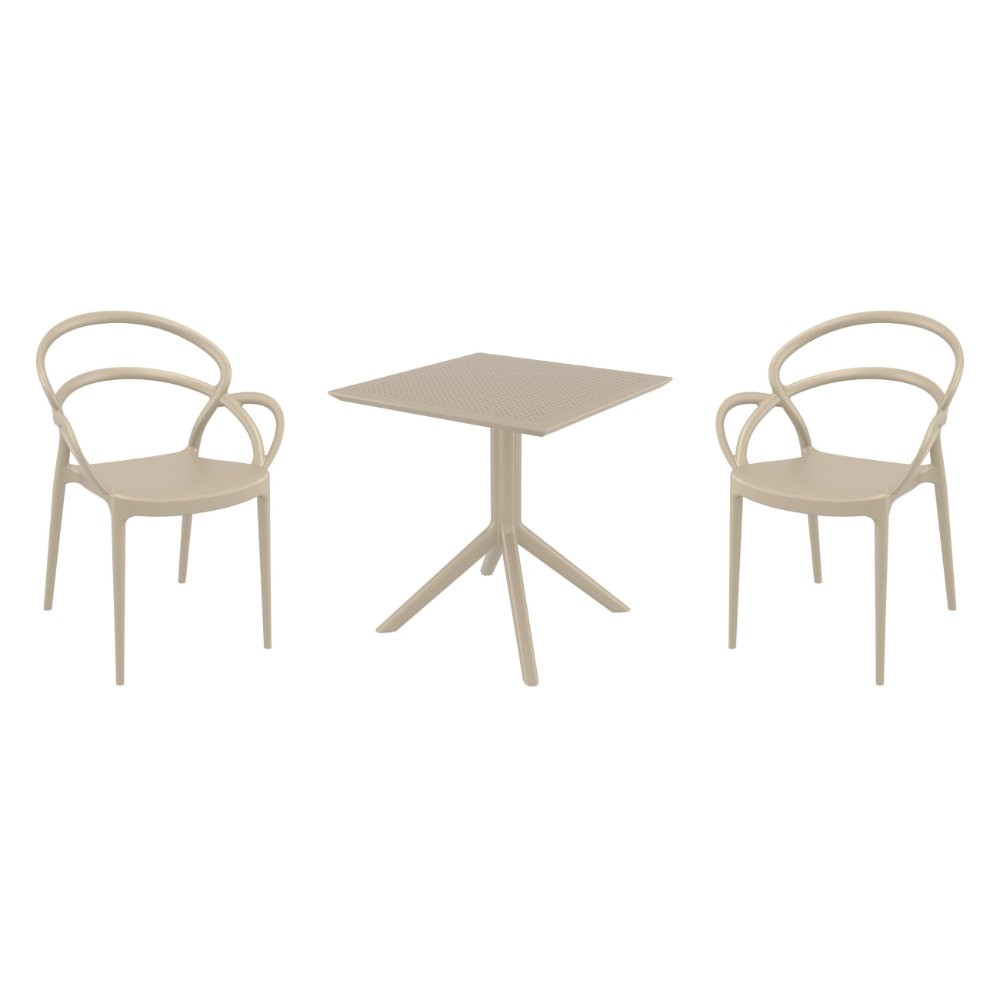 Mila Dining Set with Sky 27" Square Table Taupe S085108-DVR | CozyDays