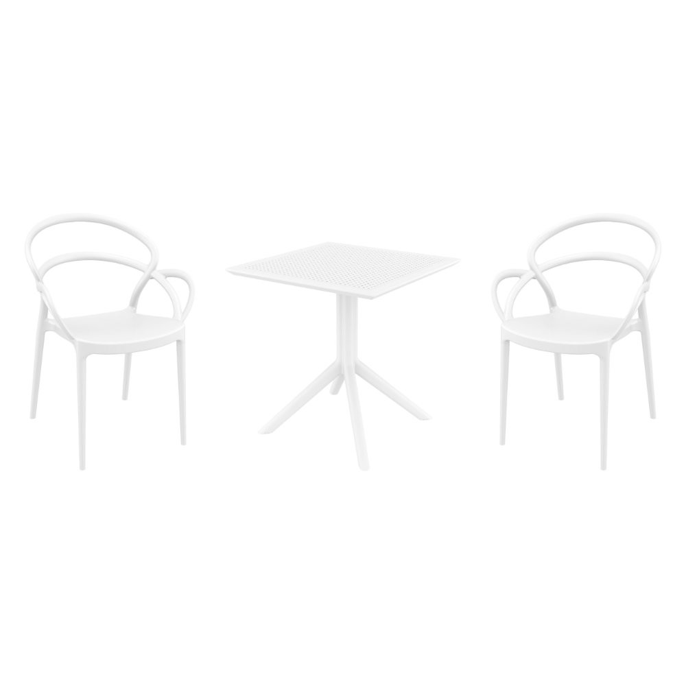 Mila Dining Set with Sky 27" Square Table White S085108-WHI | CozyDays
