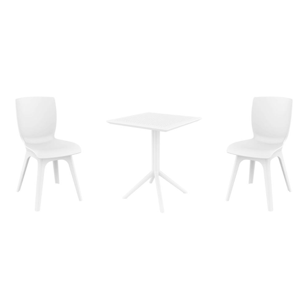 Mio PP Bistro Set with Sky 24" Square Folding Table White S094114-WHI ...