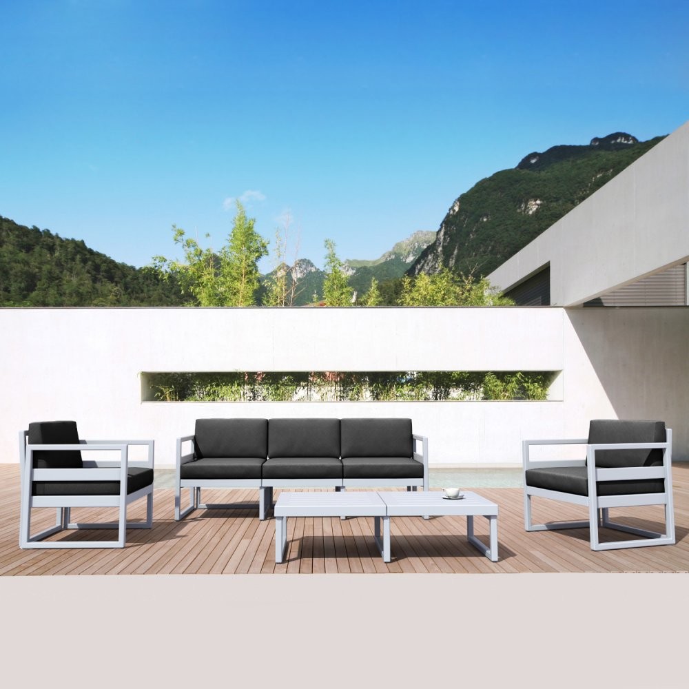 Mykonos 5 Person Lounge Set Silver Gray with Charcoal Cushion ISP133 ...