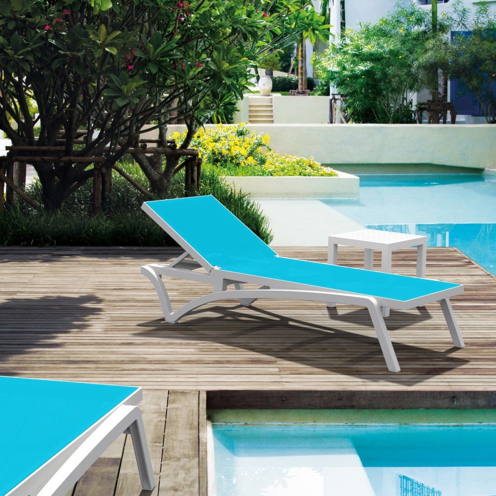 Pacific 3-pc Stacking Chaise Lounge Set White - Turquoise ISP0893S-WHI ...