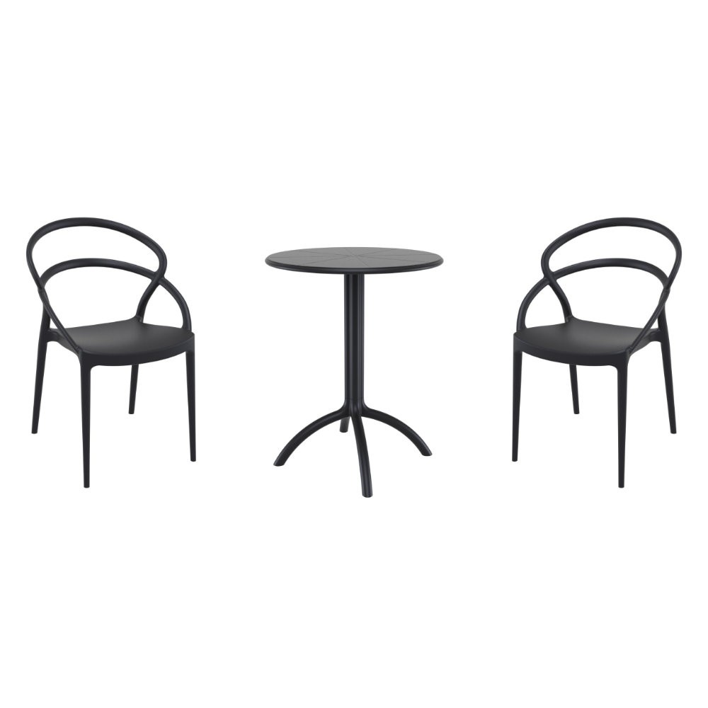 Pia Bistro Set with Octopus 24" Round Table Black S086160-BLA | CozyDays