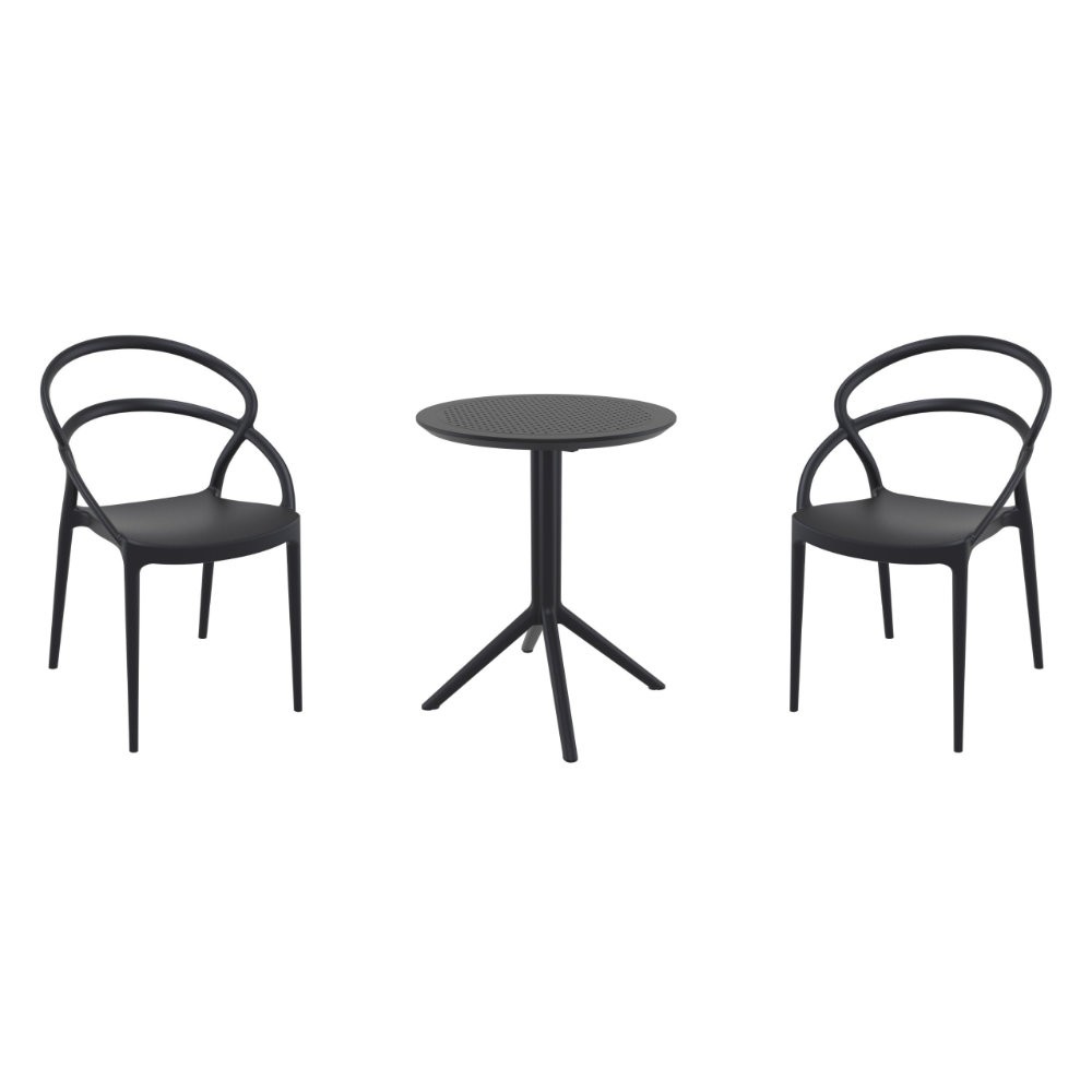Pia Bistro Set with Sky 24" Round Folding Table Black S086121-BLA ...