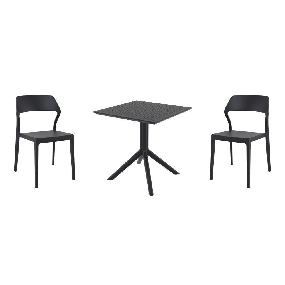Snow Dining Set with Sky 27" Square Table Black S092108-BLA | CozyDays