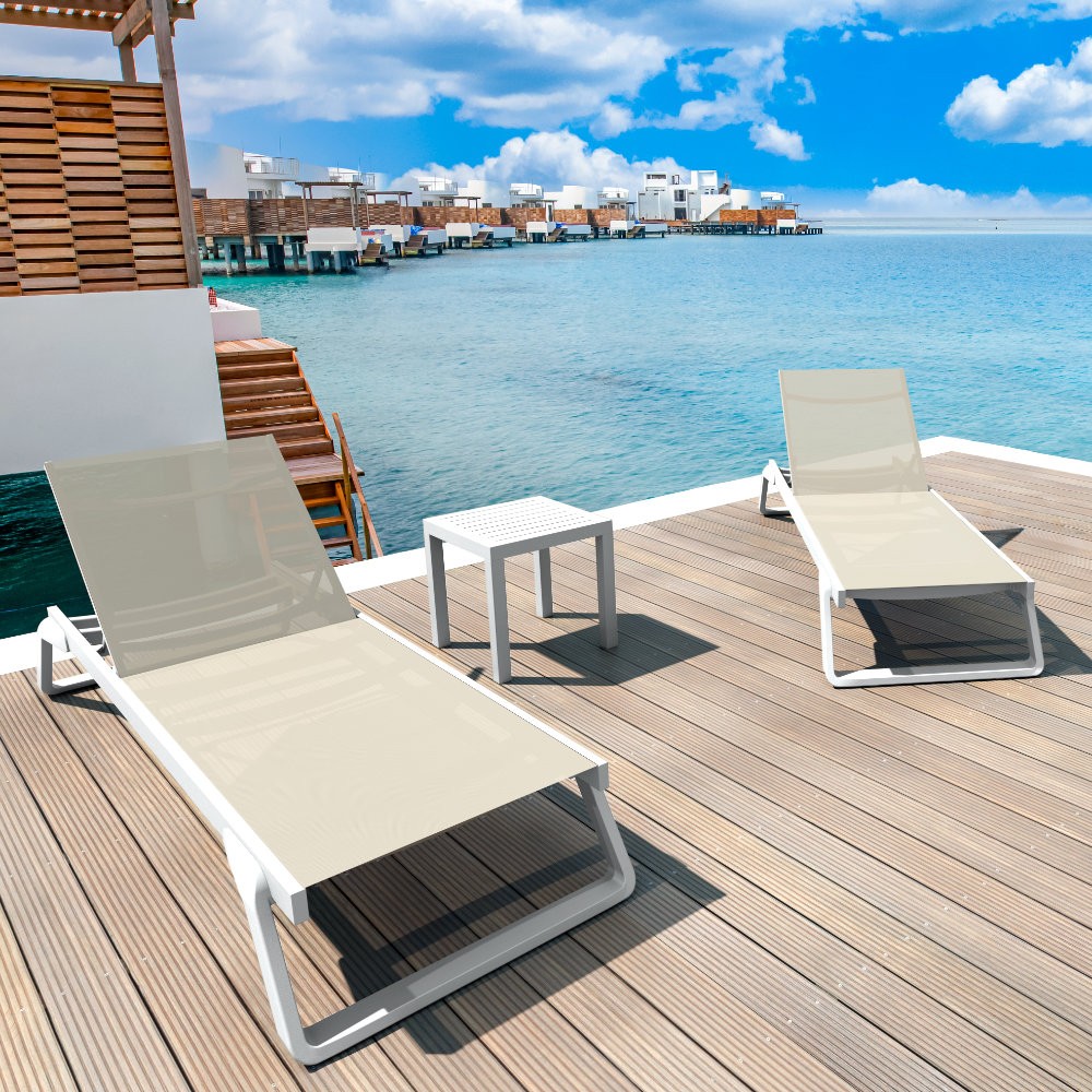 Tropic 3-pc Stacking Chaise Lounge Set White - Taupe ISP7083S-WHI-DVR ...