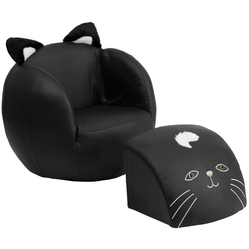 Black Kids Cat Rocker Chair and Footrest HR-6-GG | CozyDays
