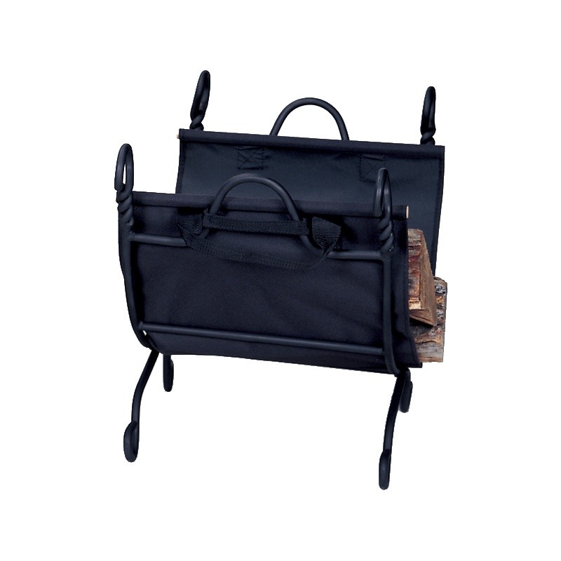 Ring Swirl Black Log Rack with Canvas Carrier BR-W-1125 | CozyDays