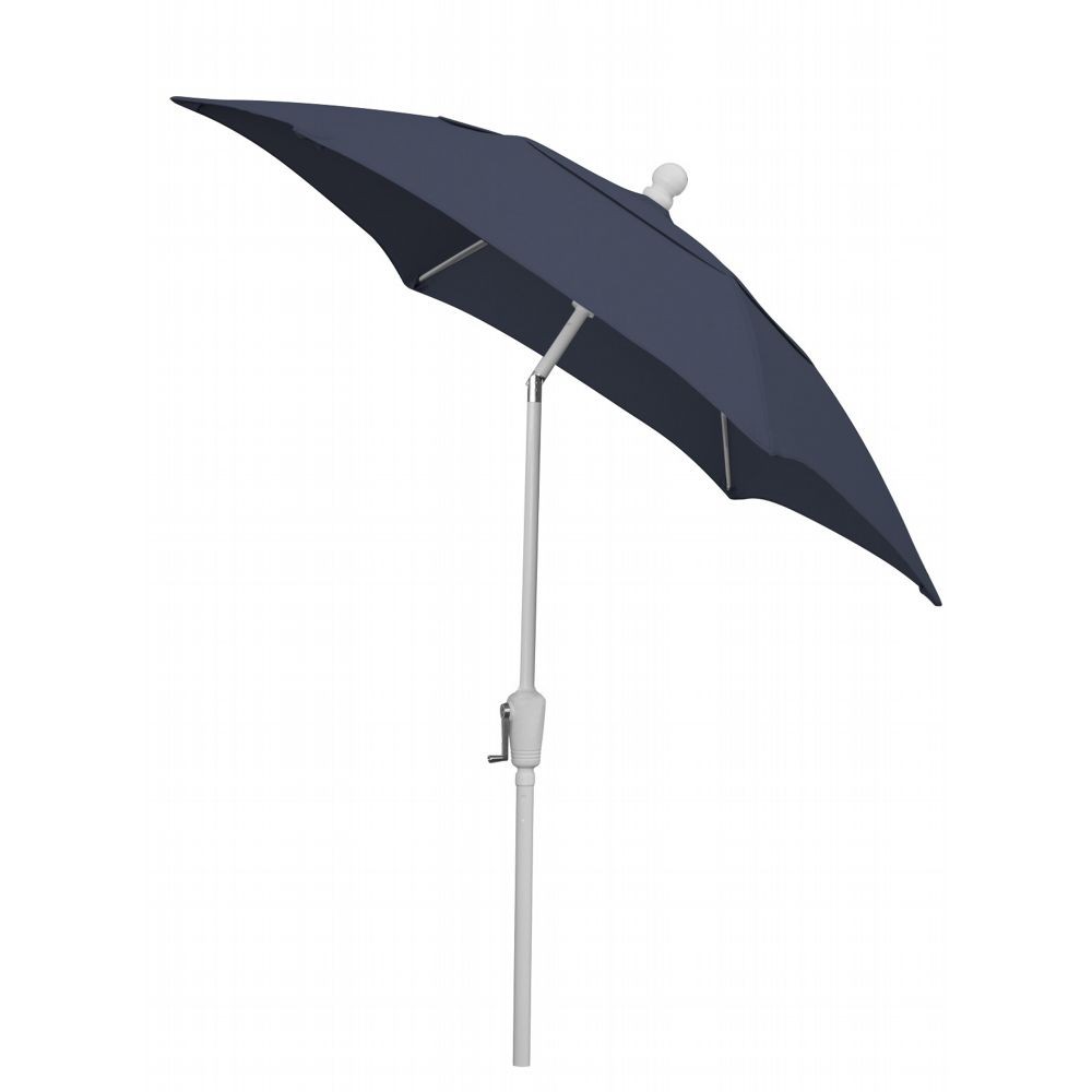 FiberBuilt 7.5ft Hexagon Navy Blue Patio Tilt Umbrella with White Frame ...