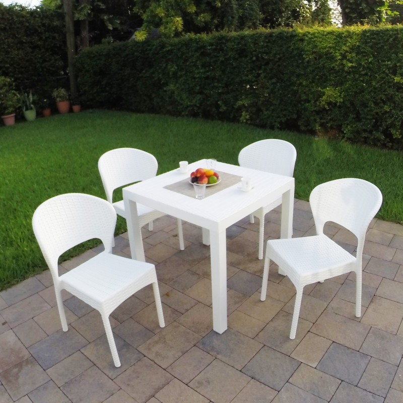 Daytona Wickerlook Square Patio Dining Set 5 Piece White ISP8181S-WH ...